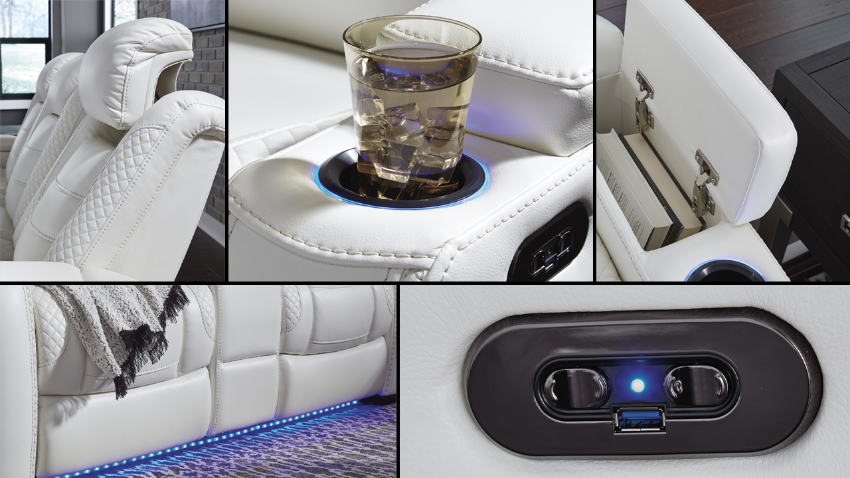 Party Time POWER Reclining Sofa Set - White | Home Furniture