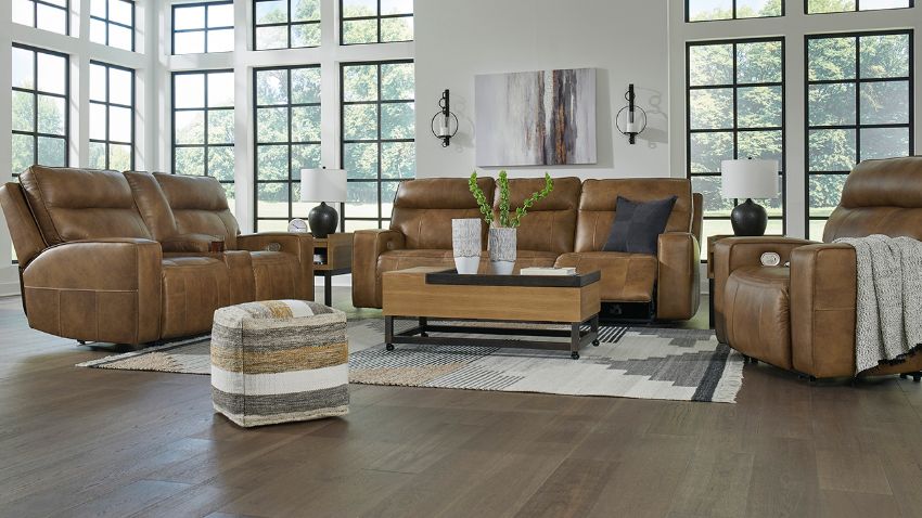 Game Plan POWER Reclining Sofa Set - Light Brown