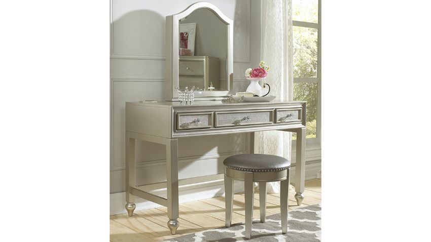 Lil Diva Vanity with Stool - Silver | Home Furniture